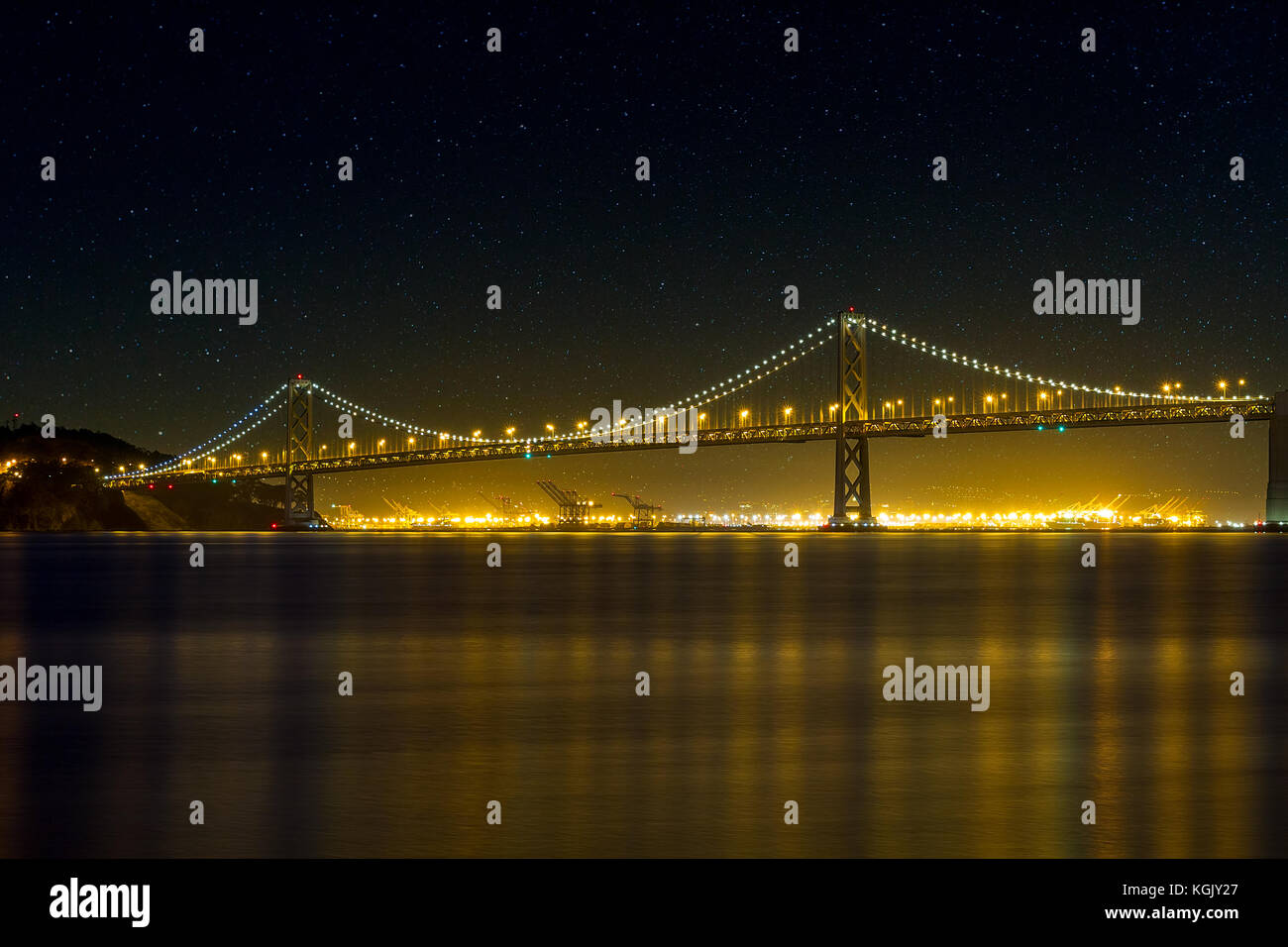 The San Francisco Oakland Bay Bridge on a Starry Night by Seaport Stock ...