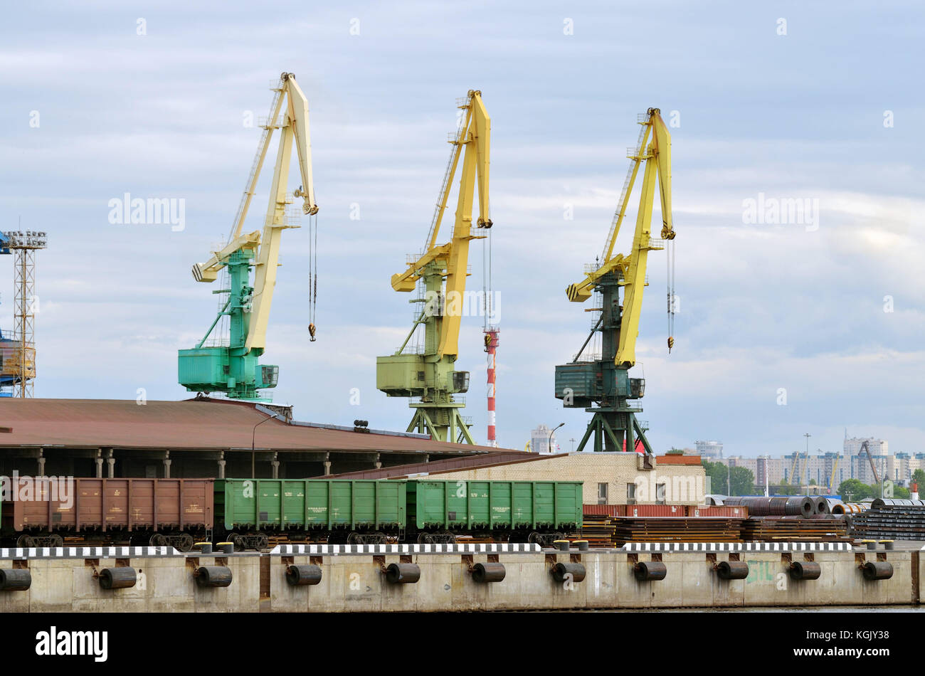 Russia.The port in St. Petersburg.Loading of ships with different cargo ...