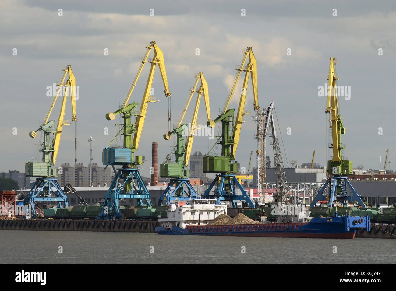Russia.The port in St. Petersburg.Loading of ships with different cargo ...