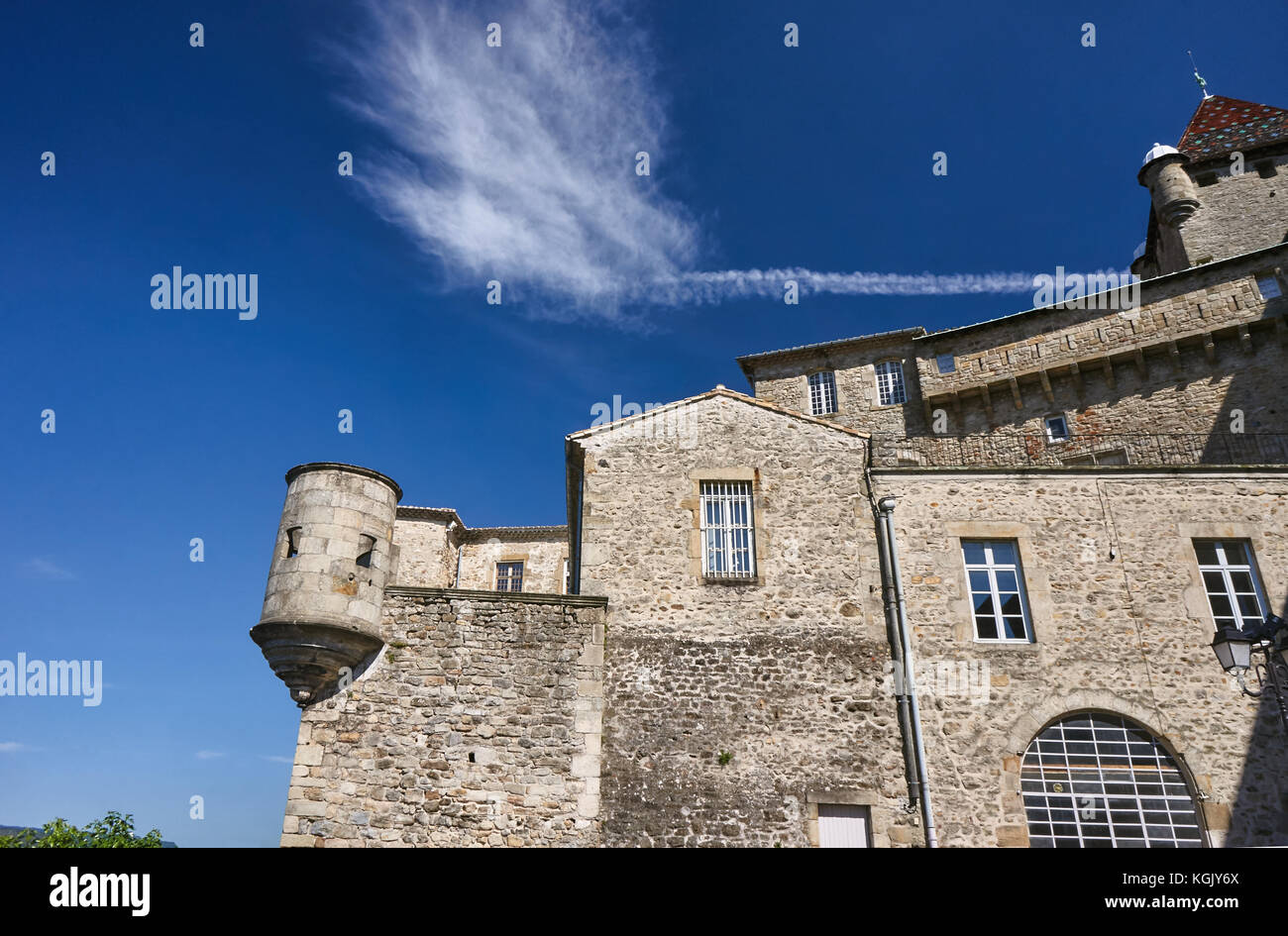 The stone walls of the medieval castle of Aubenas in France Stock Photo ...