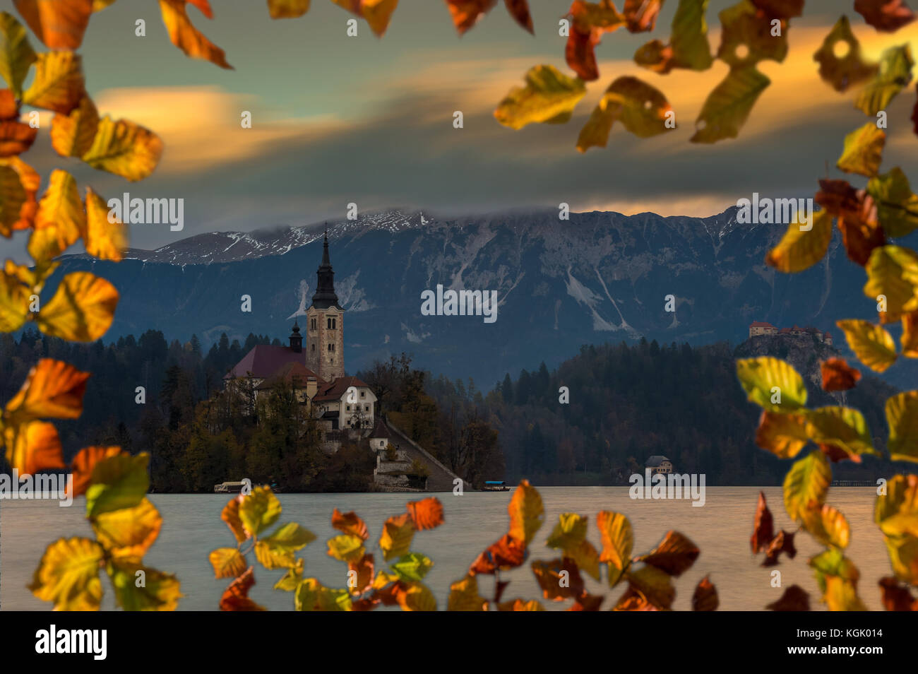 Bled, Slovenia - Beautiful autumn sunset at Lake Bled with the famous ...