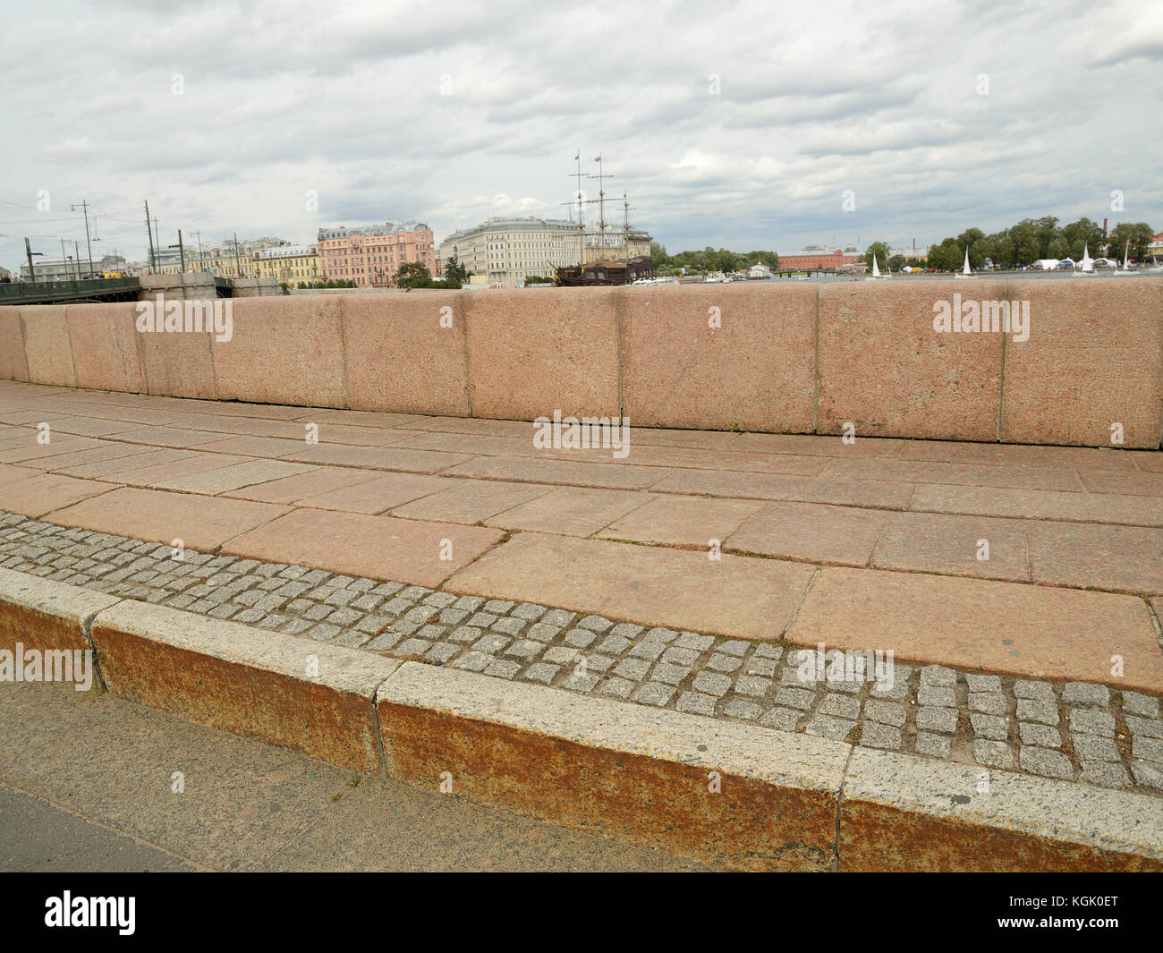 Saint-Petersburg.The embankment of the Neva river paved with granite ...