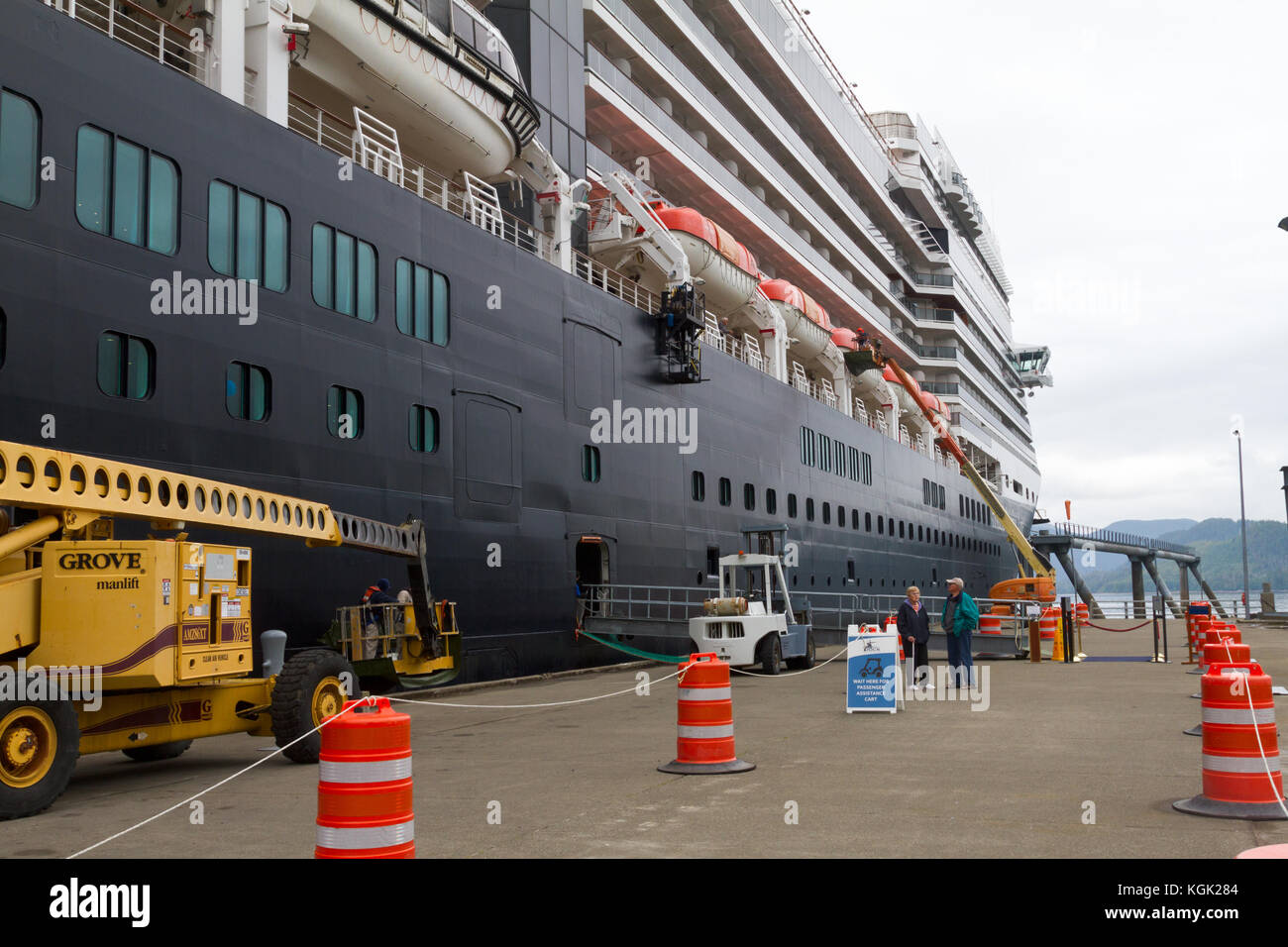 The cruise ship Eurodam docked in Sitka, Alaska as seen from the pier ...
