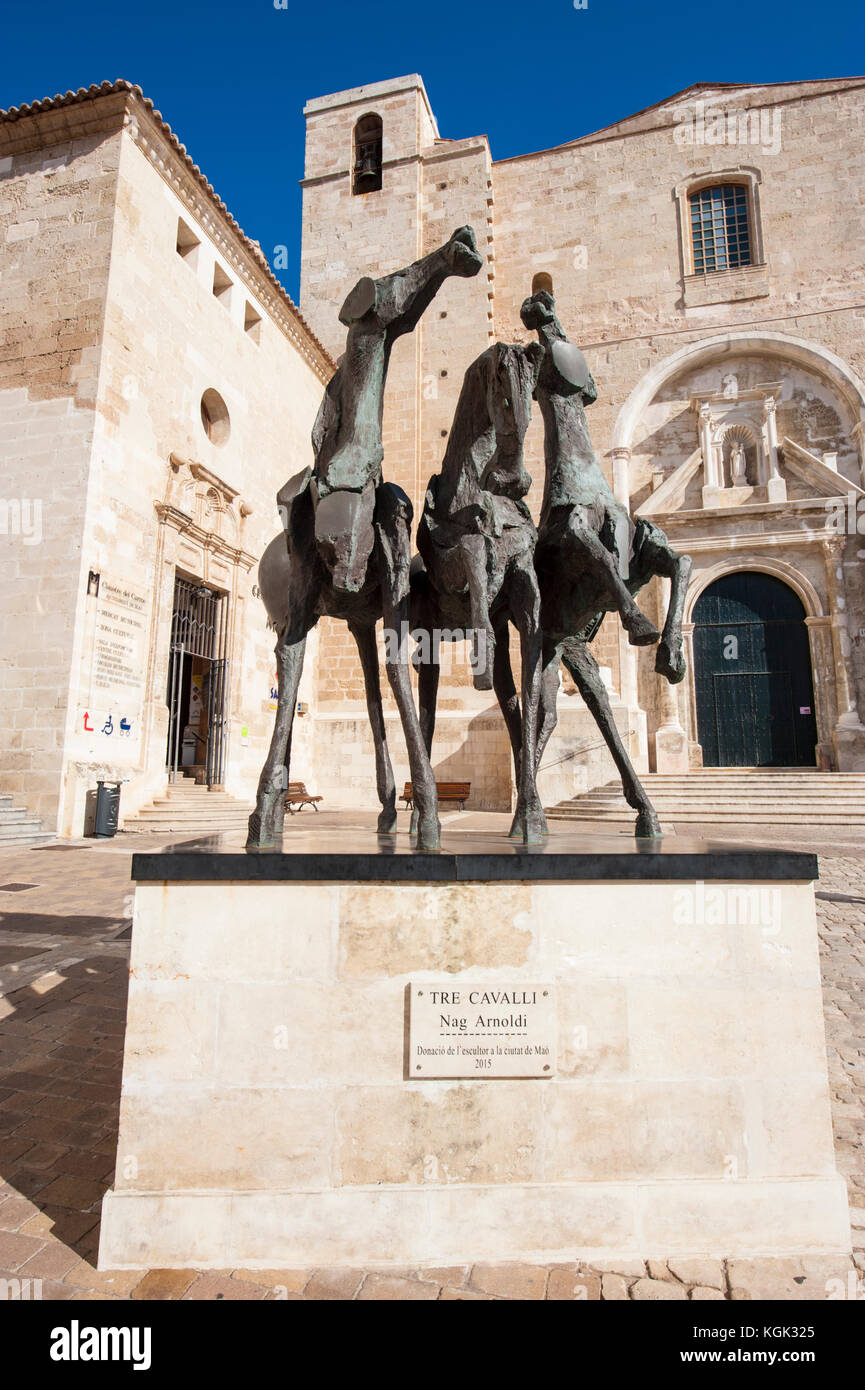 Sculpture of three horses in front of the church and convent in central ...