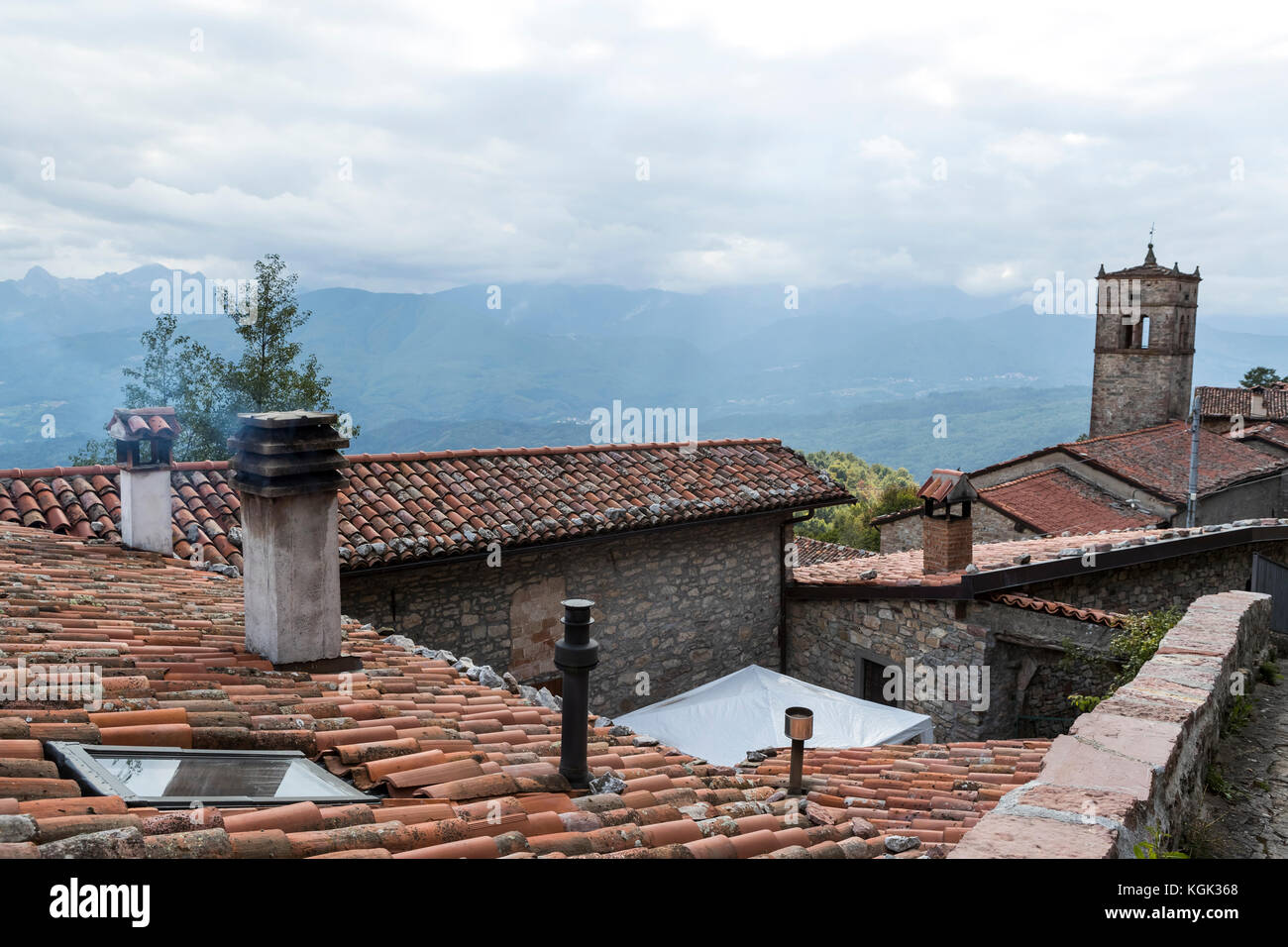 The spectacular hilltop village of Sassorosso, in the province of Lucca ...