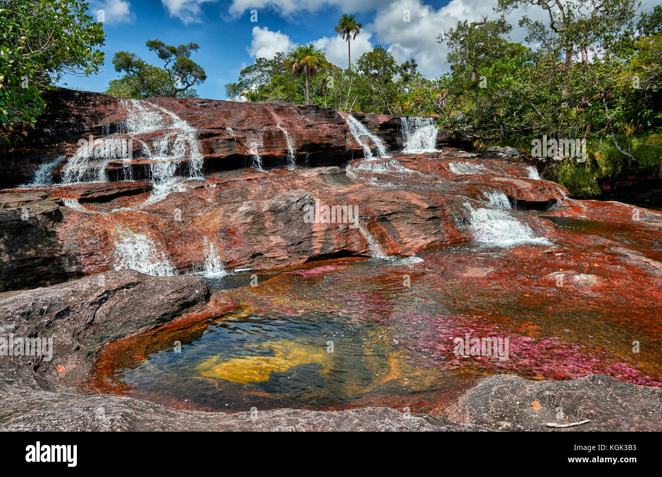 a waterfall at Cano Cristales called the "River of Five Colors" or the ...