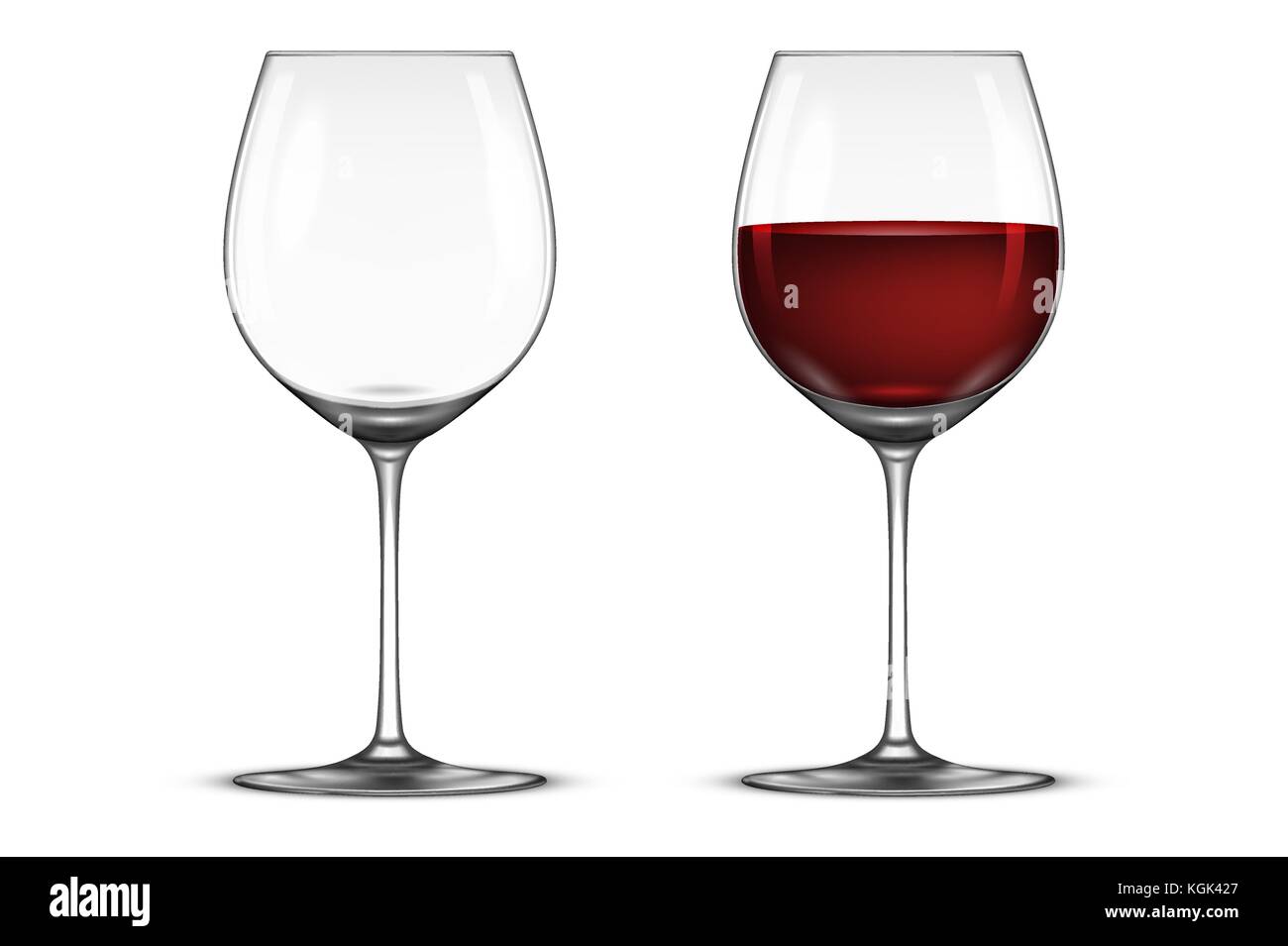 Vector realistic wineglass icon set - empty and with red wine, isolated ...