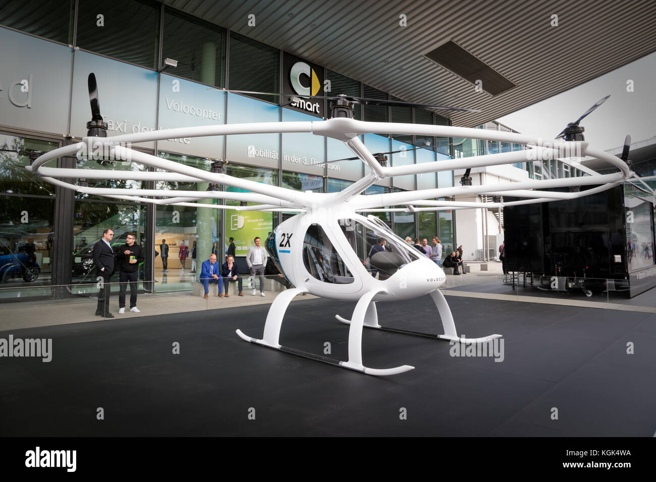 FRANKFURT, GERMANY - SEP 12, 2017: Volocopter aircraft presented at the ...