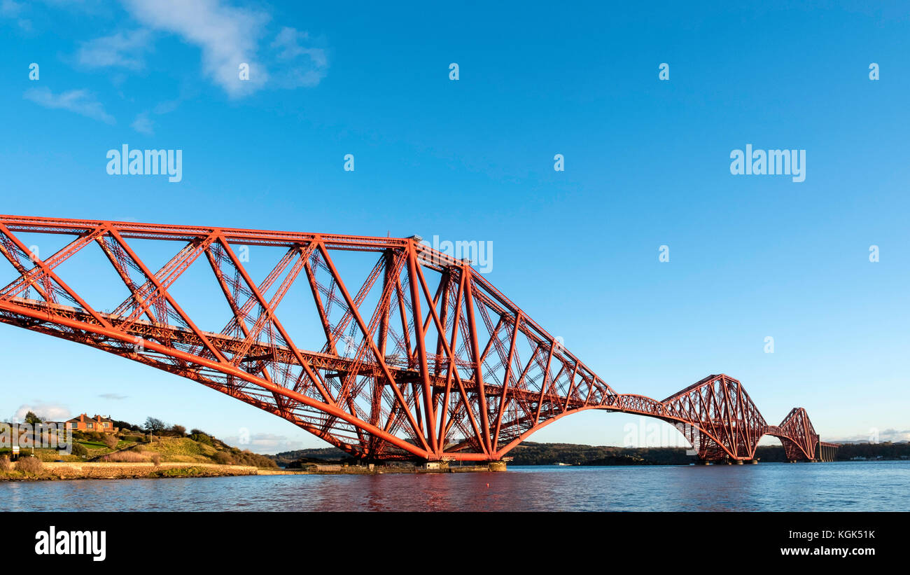 View of famous Forth Rail Bridge spanning the Firth of Forth between ...