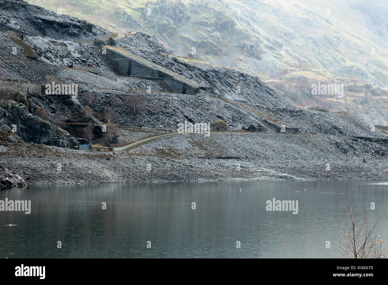 Llyn peris and Former Dinorwig slate mine Llanberis Wales Stock Photo ...
