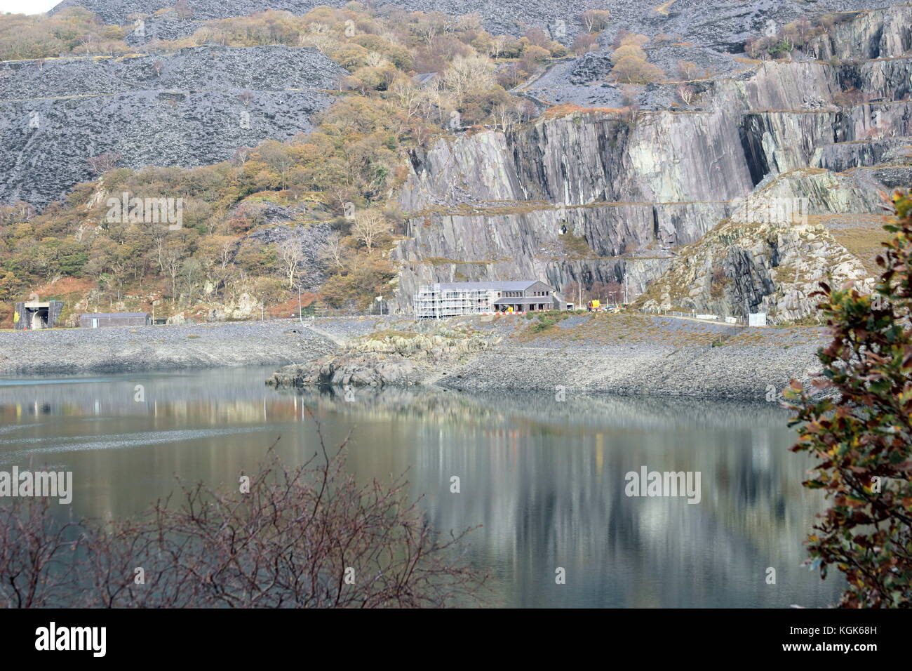 Llyn peris and Former Dinorwig slate mine Llanberis Wales Stock Photo ...