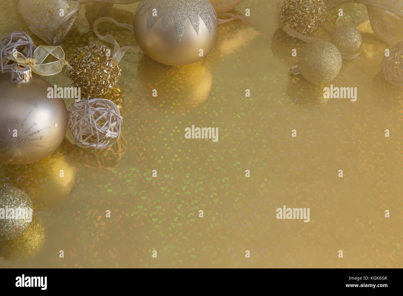Gold Festive Christmas background. Christmas ball golden decoration ...