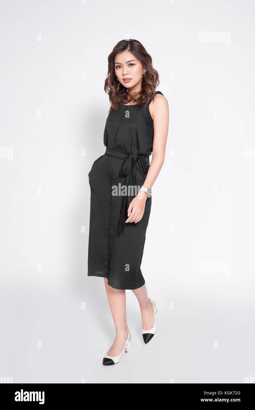 Beautiful stylish asian woman in elegant casual black outfit posing ...