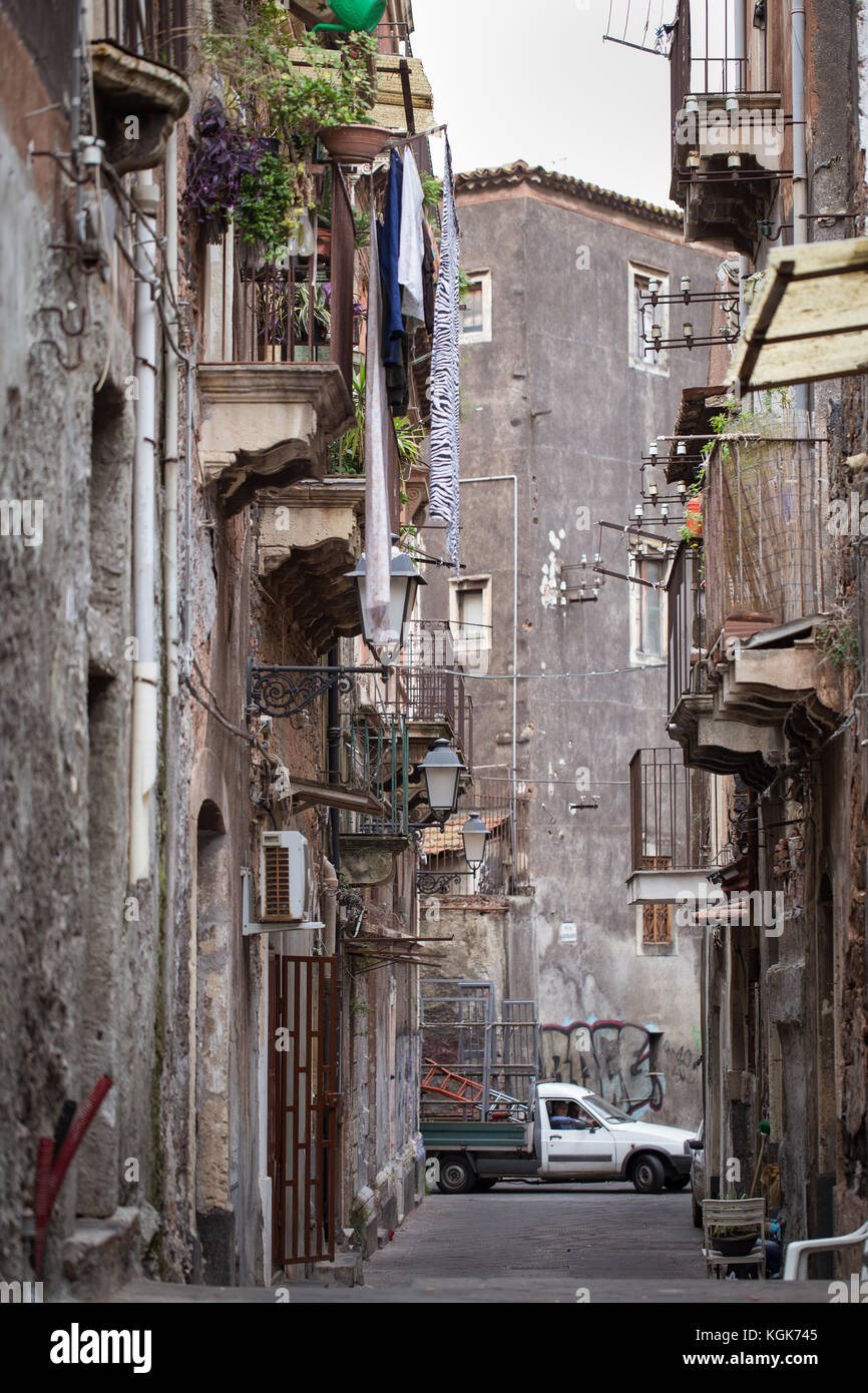 Streets of Catania, architecture, solutions and people. Italy, Sicily ...