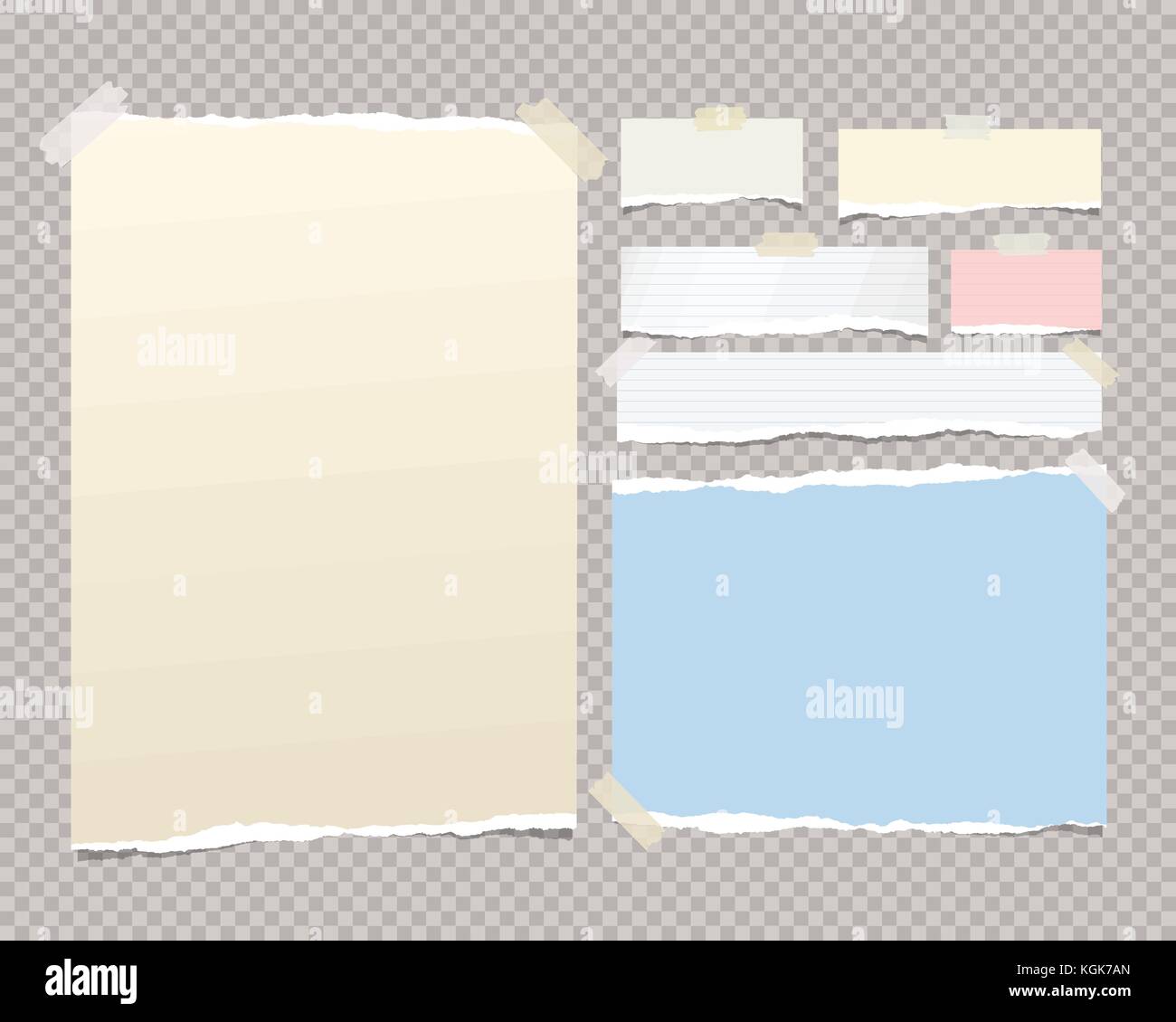 White, colorful pastel ripped notebook paper sheets, note for text or ...