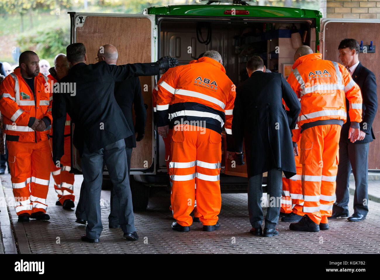 Staff from ABA Crane Hire carry Ben Lawton's coffin into the Streetly ...