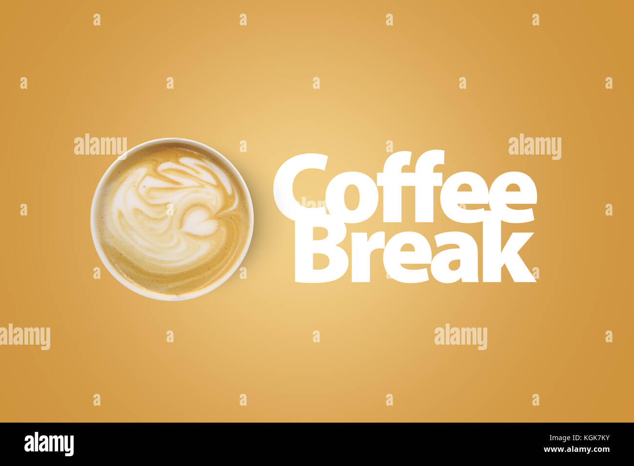 Top view of coffee break text with abstract shape designed cup of ...