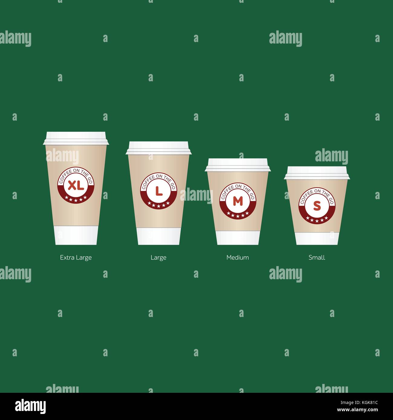 Coffee on the go cups. Different sizes of take away paper coffee cups ...