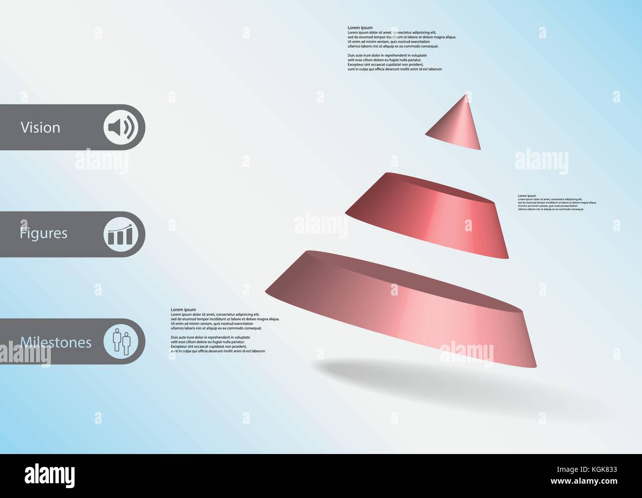 3D illustration infographic template with motif of cone divided to ...