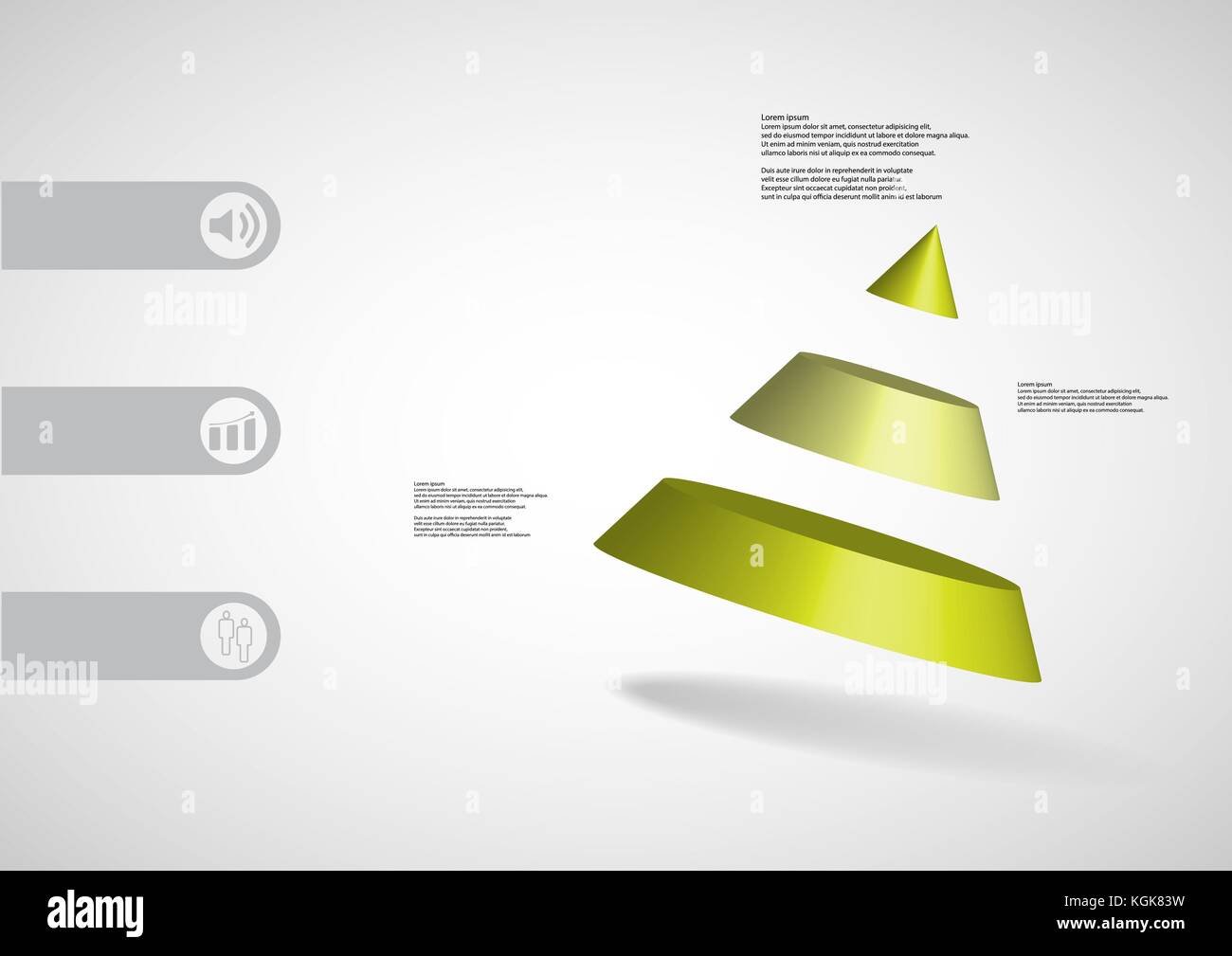 3D illustration infographic template with motif of cone divided to ...