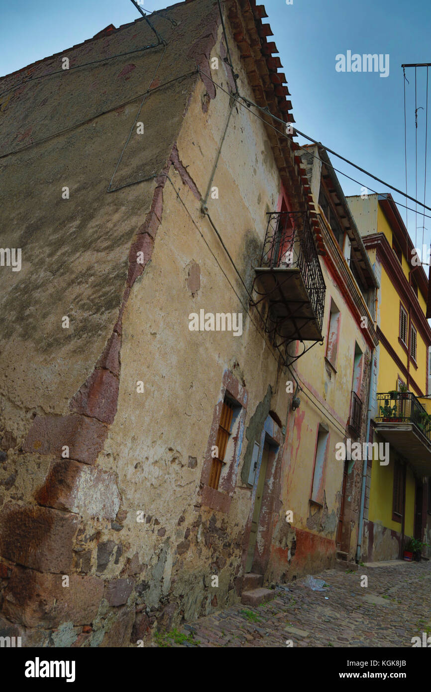 A derelict building in the old village of Bortigali, Sardinia, Italy ...
