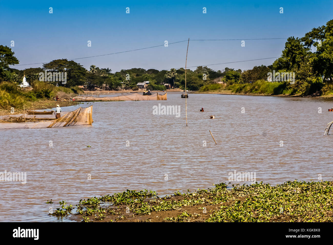 Fishermen in a freshwater pond, Bago Region, Myanmar Stock Photo - Alamy