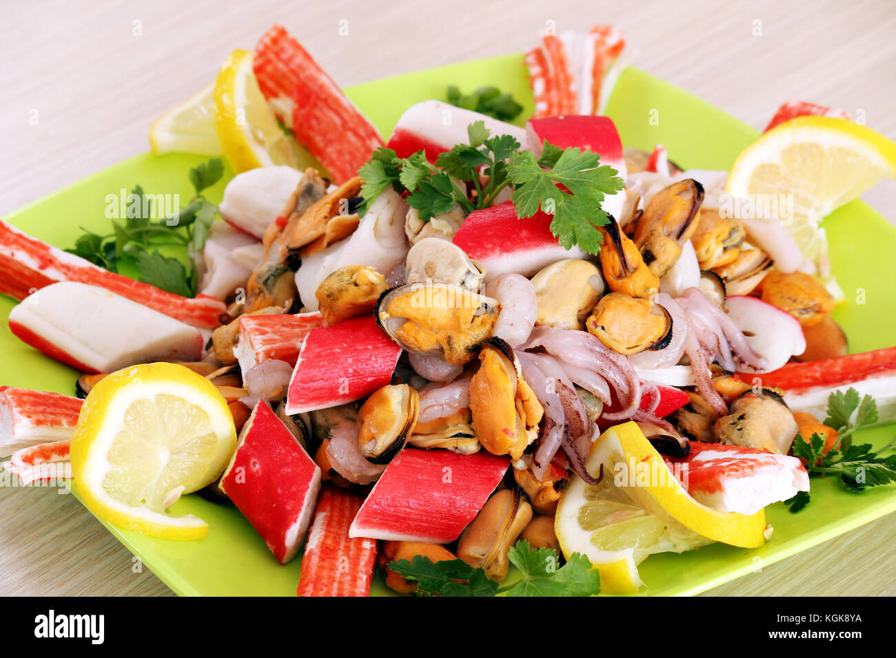 healthy sea food on plate close up Stock Photo - Alamy