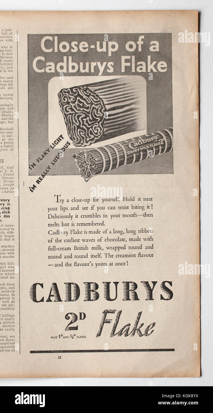 Vintage Advertising for Cadburys Chocolate Flake Stock Photo - Alamy