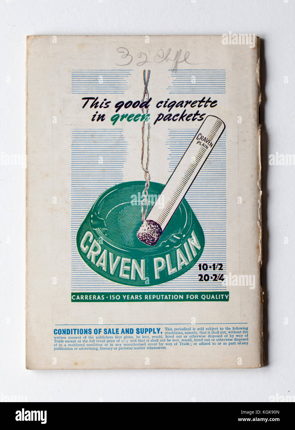 Craven Plain Cigarettes Tobacco Advertising on back 1940s Lilliput ...