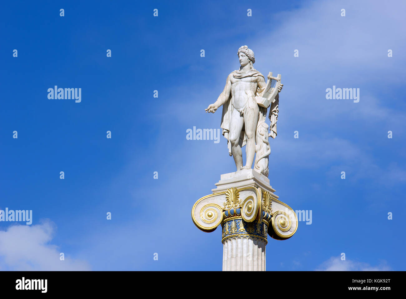 beautiful ancient greek statue from marble on a column in Athens Stock ...