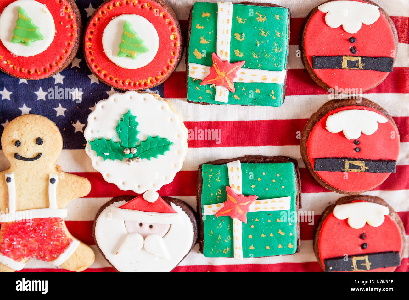 mixed with homemade Christmas cookies over an American flag Stock Photo ...