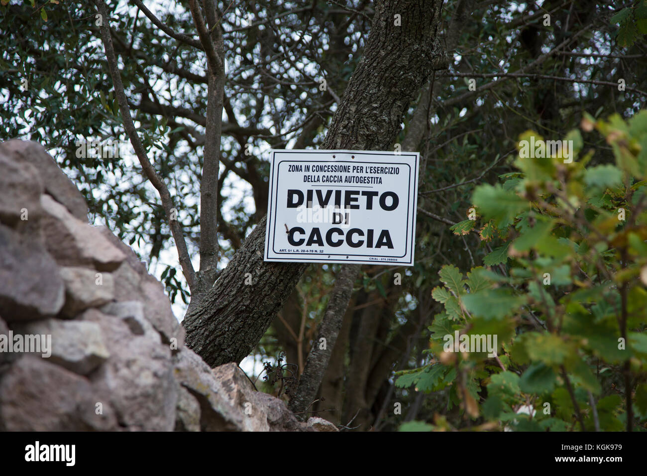 A metal sign to remind that hunting is forbidden in the countryside ...