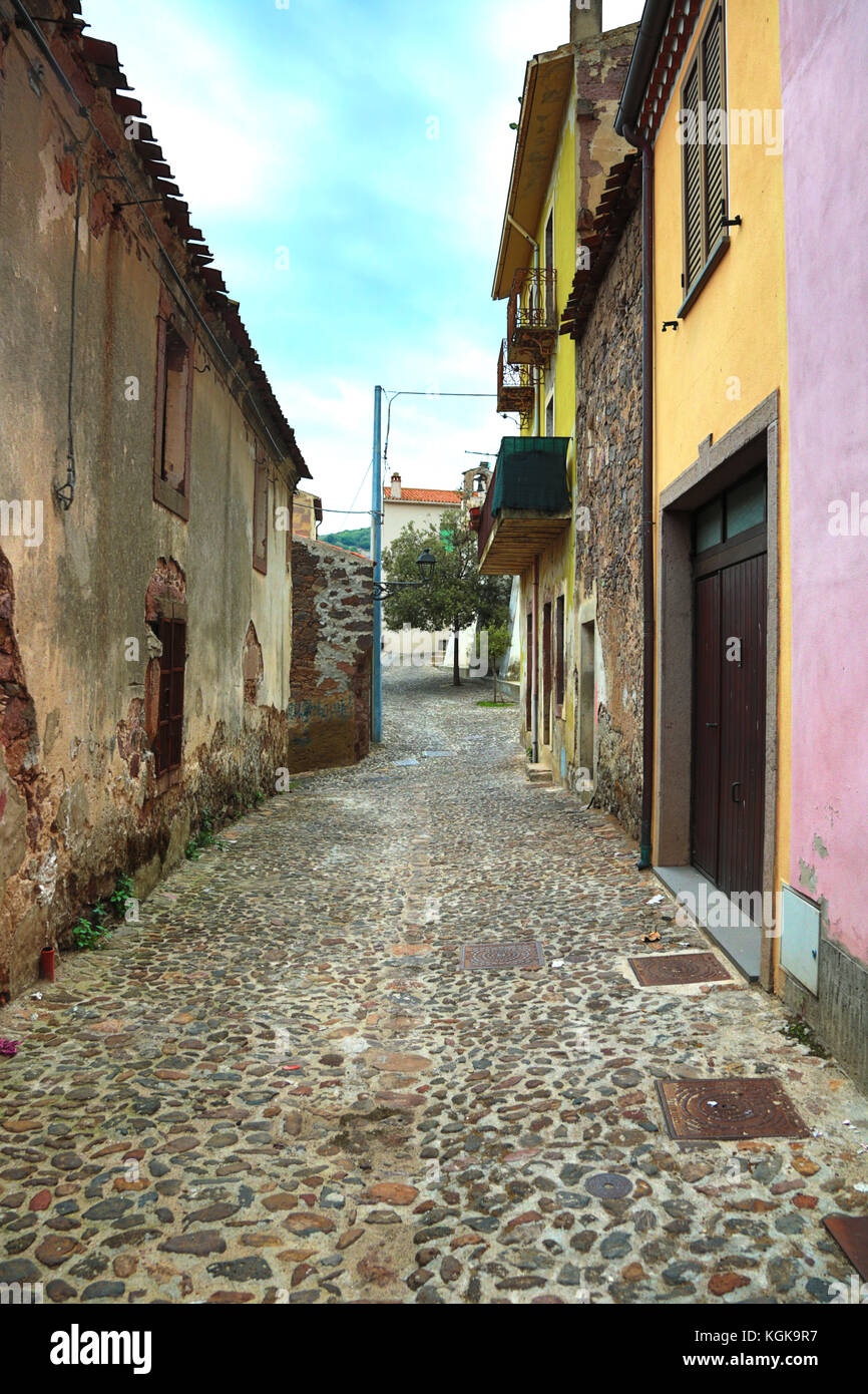 A cobbled street in the old village of Bortigali, Sardinia, Italy Stock ...