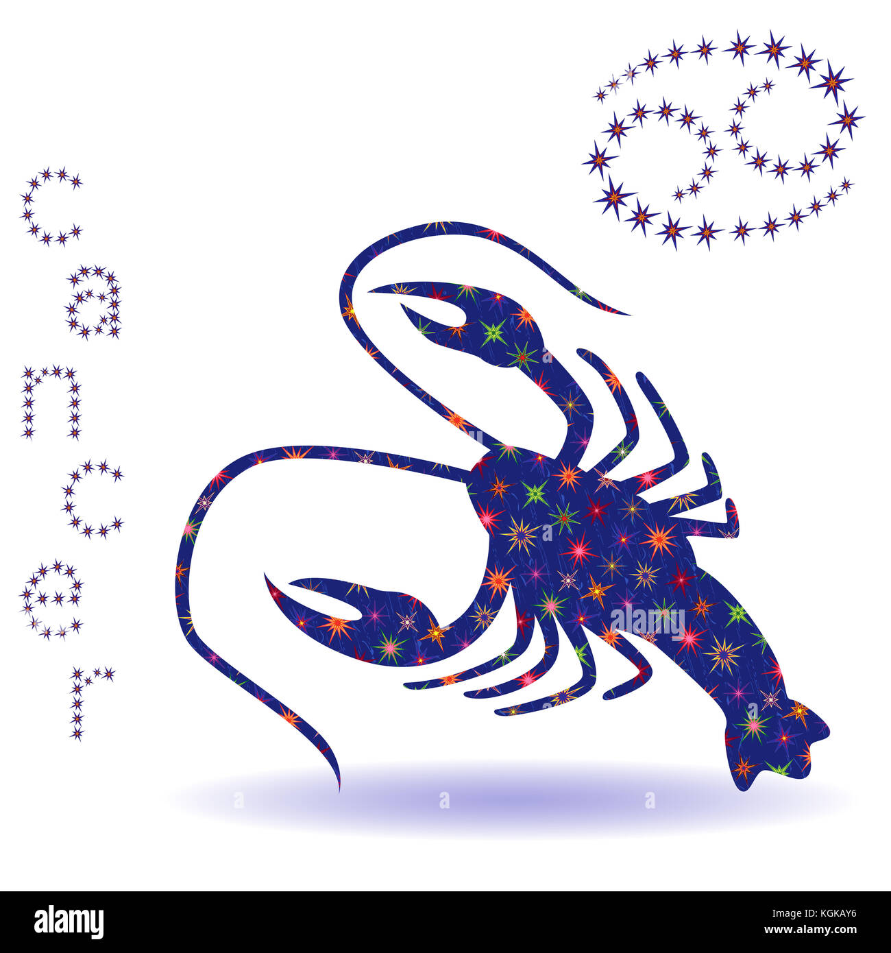 Zodiac sign Cancer, hand drawn stencil with stylized stars isolated on ...