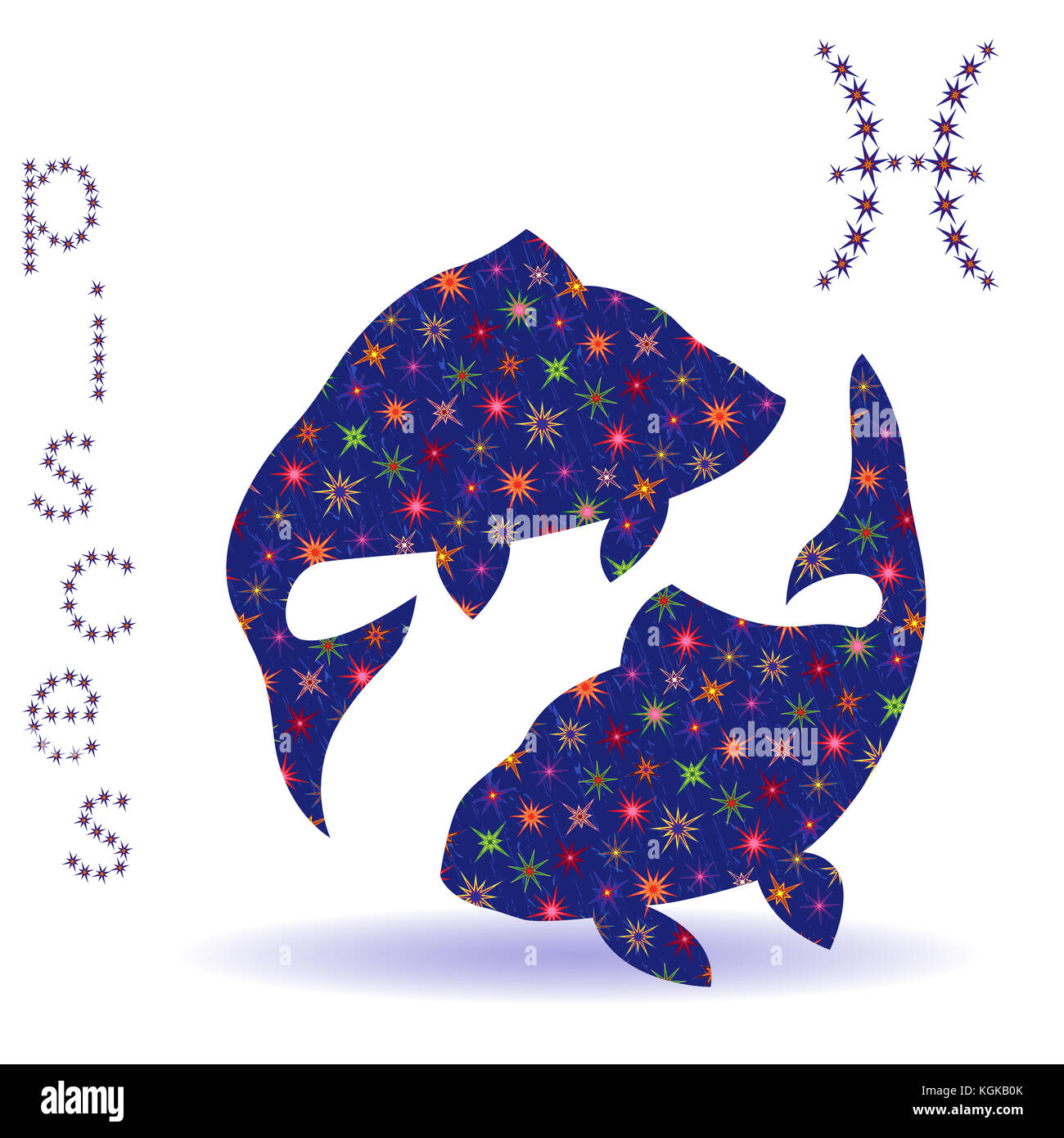 Zodiac sign Pisces, hand drawn stencil with stylized stars isolated on ...