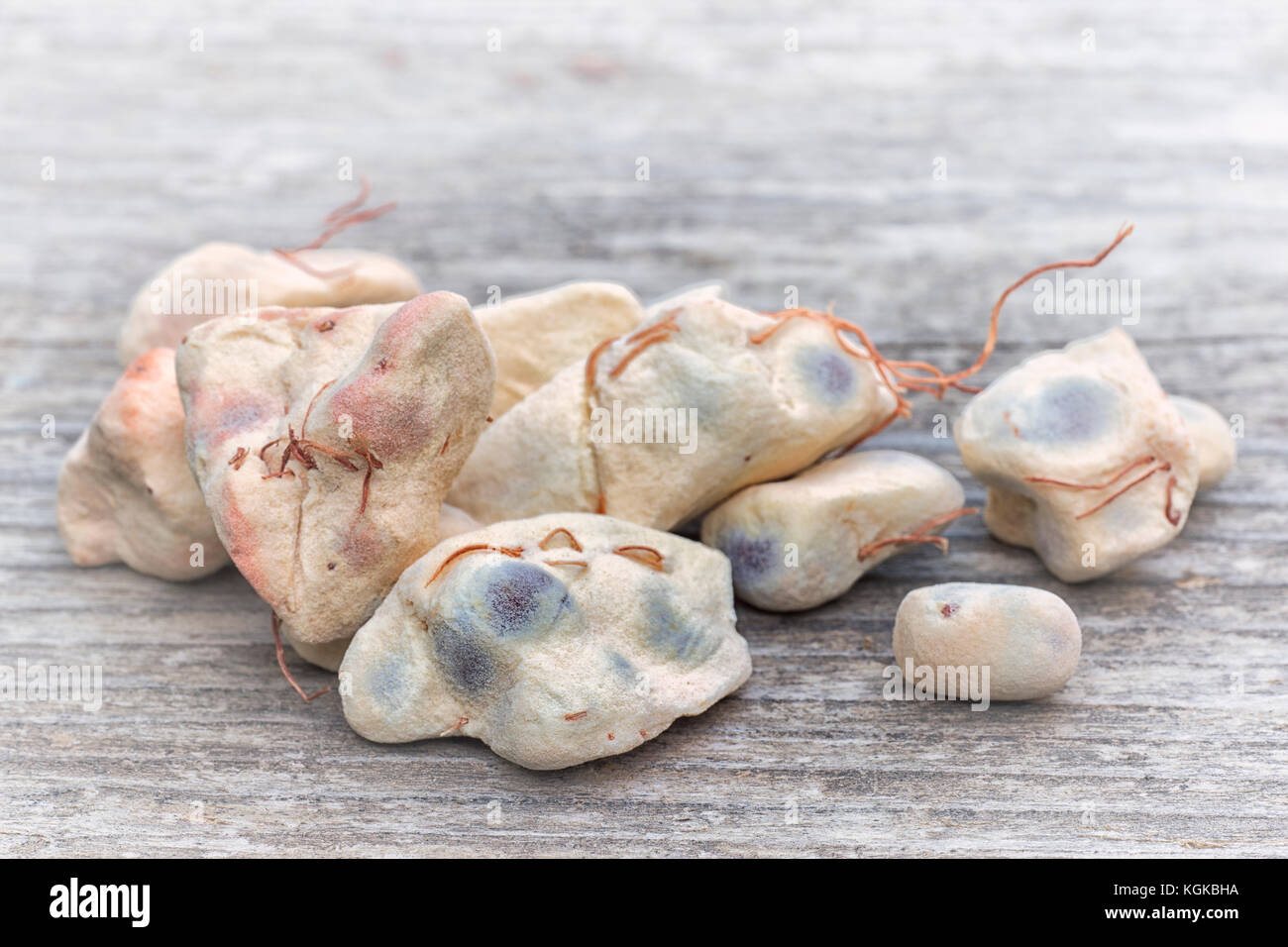 Baobab fruit (Adansonia digitata) on white background, pulp and powder ...