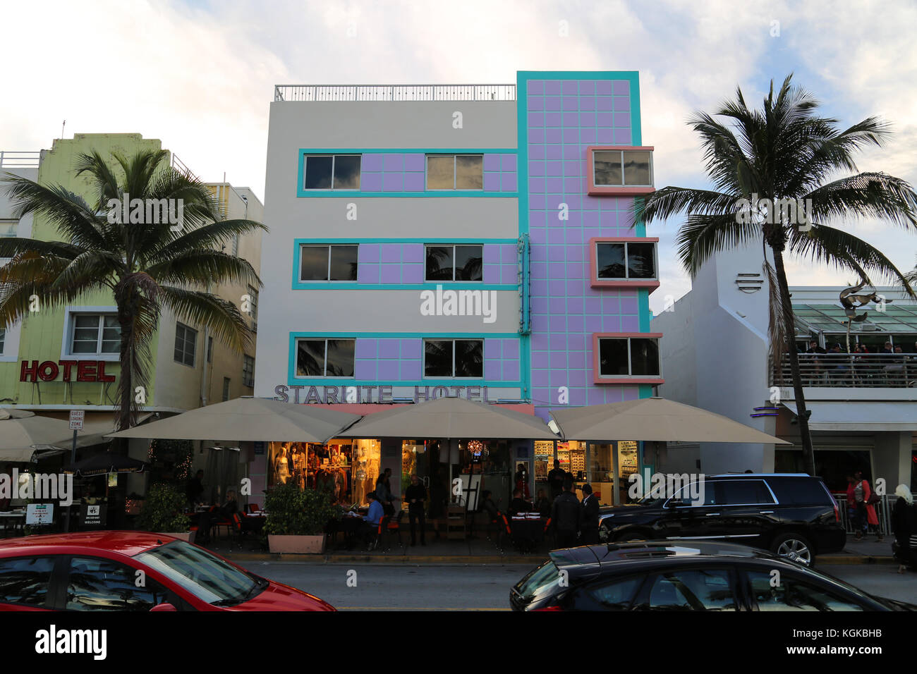 The Starlite Hotel, a cool, colorful purple and yellow Art Deco ...