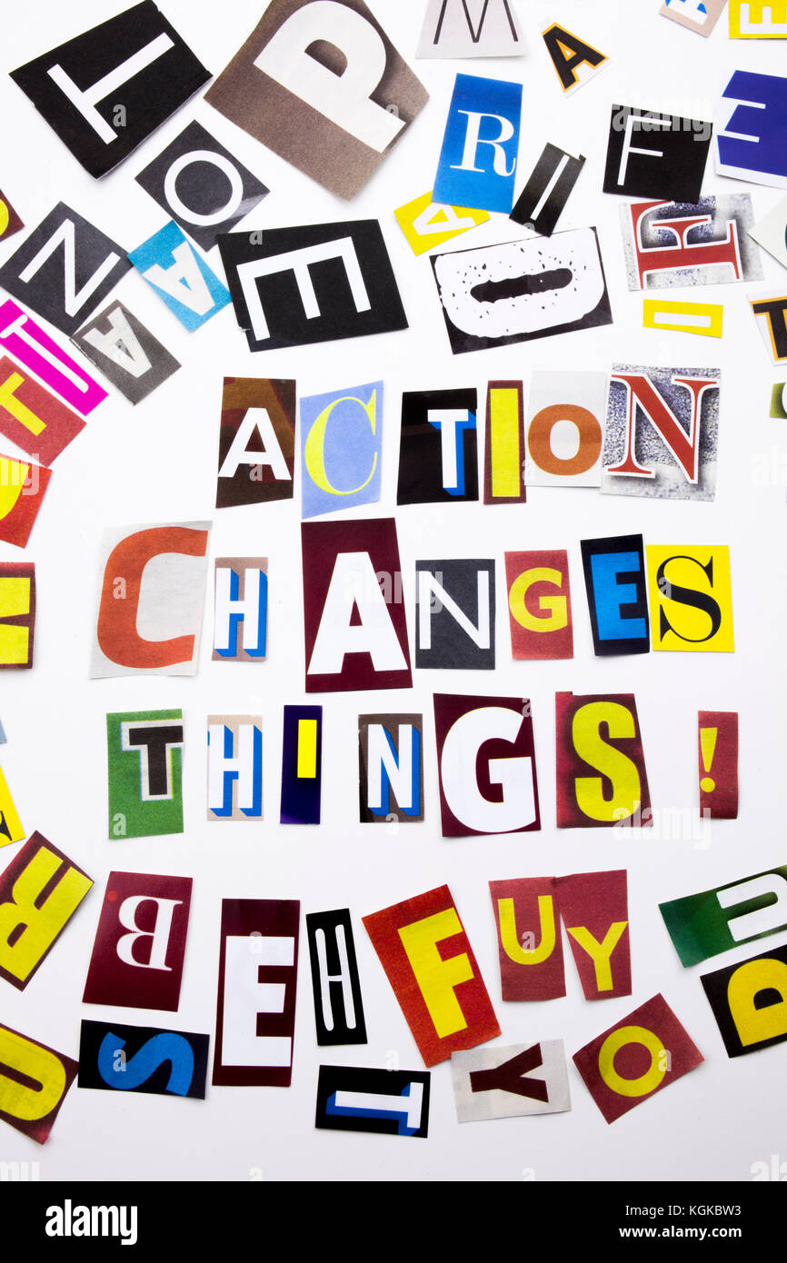 A word writing text showing concept of Action Changes Things made of ...