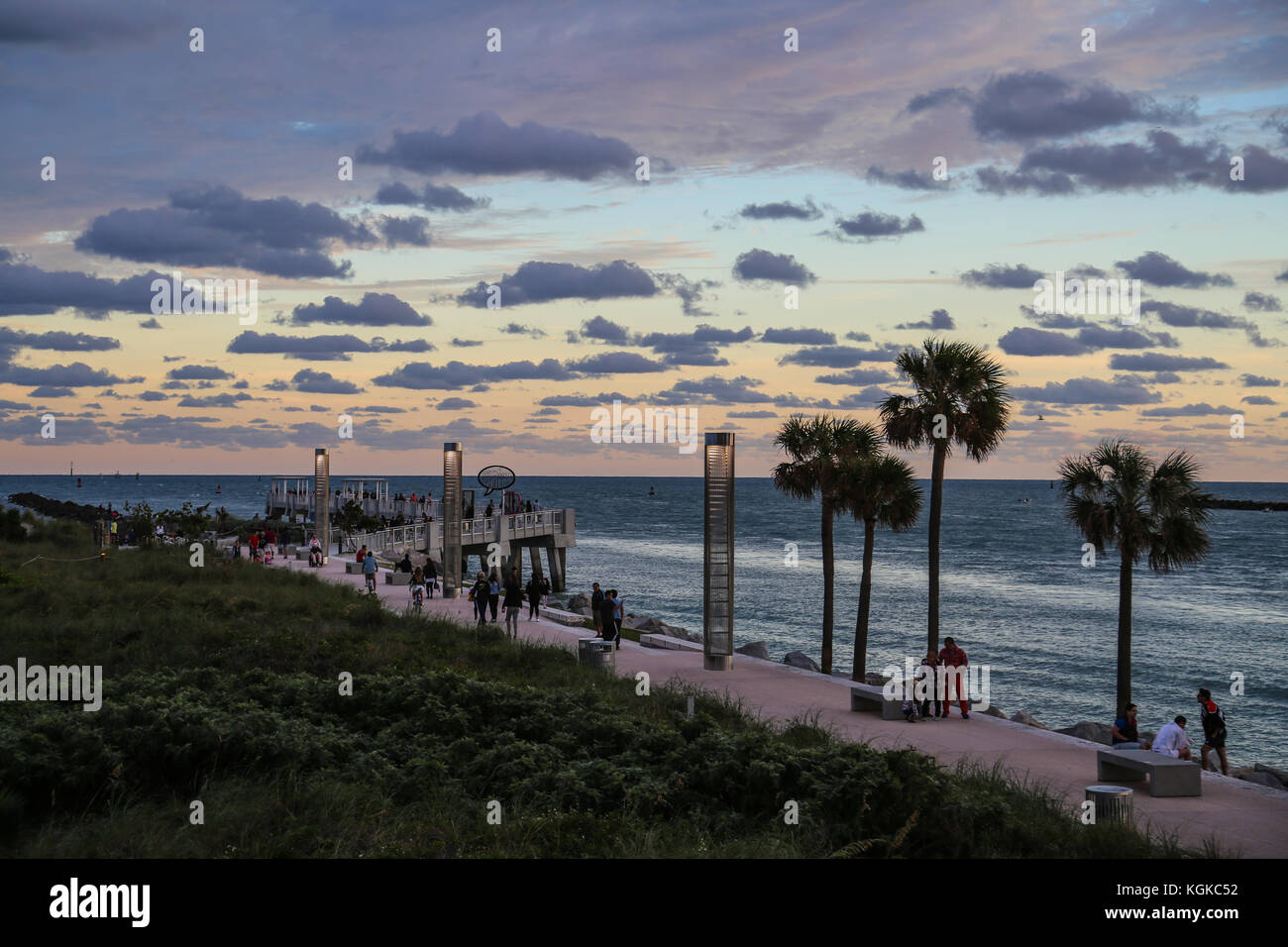 Sunset at South Pointe Park in South Beach, Miami, Florida, USA, with ...