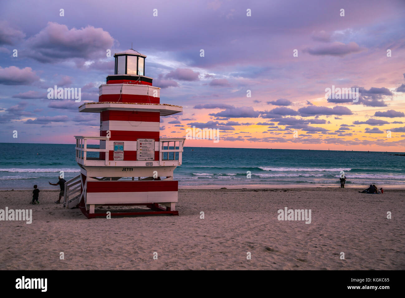 Red and white striped lighthouse at South Pointe Park at South Beach ...