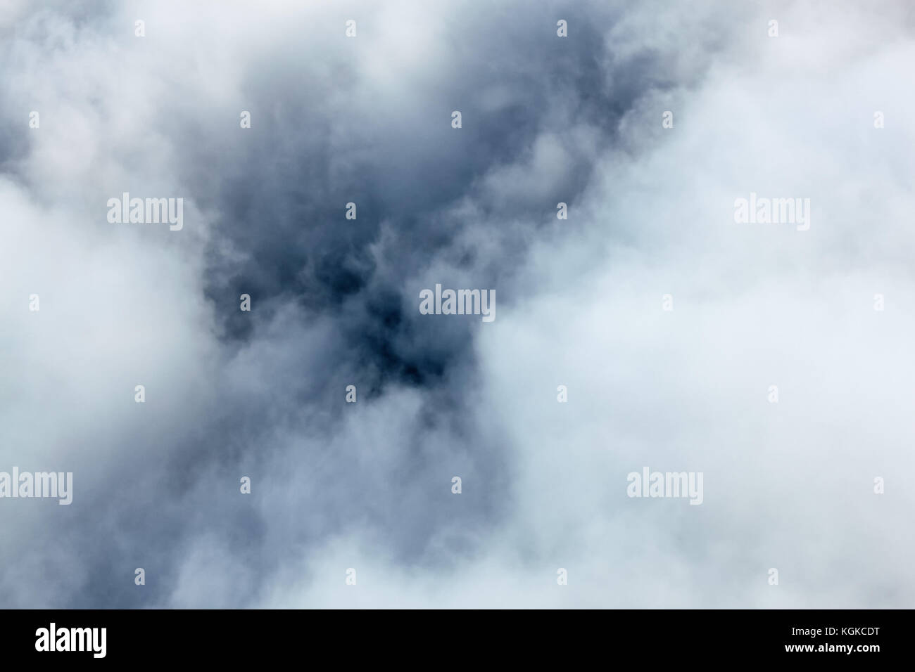 Inside a cloud, view on a cloud from an airplane, photo taken from ...