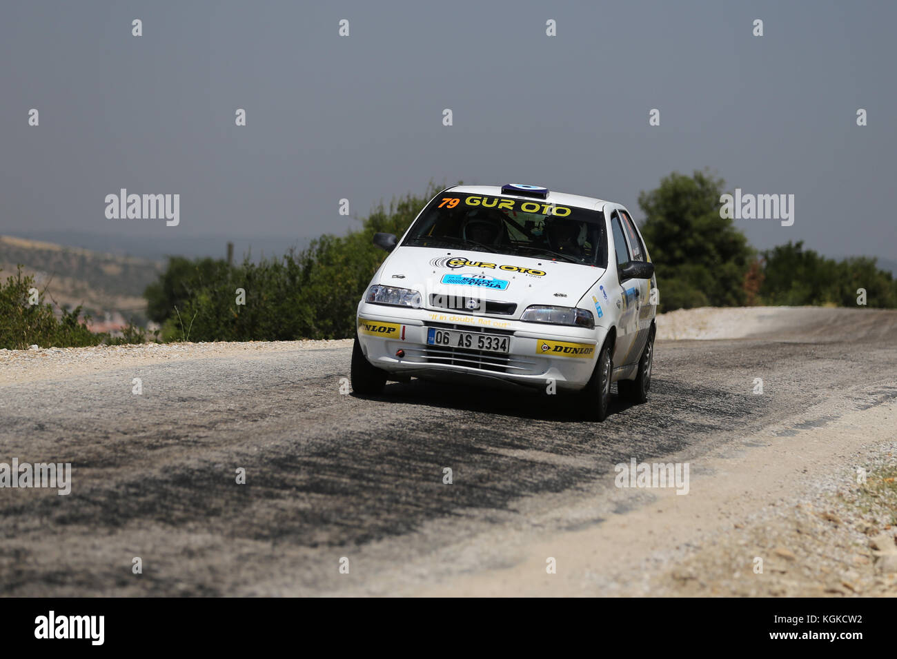 CANAKKALE, TURKEY - JULY 02, 2017: Mert Gur drives Fiat Palio in Rally ...