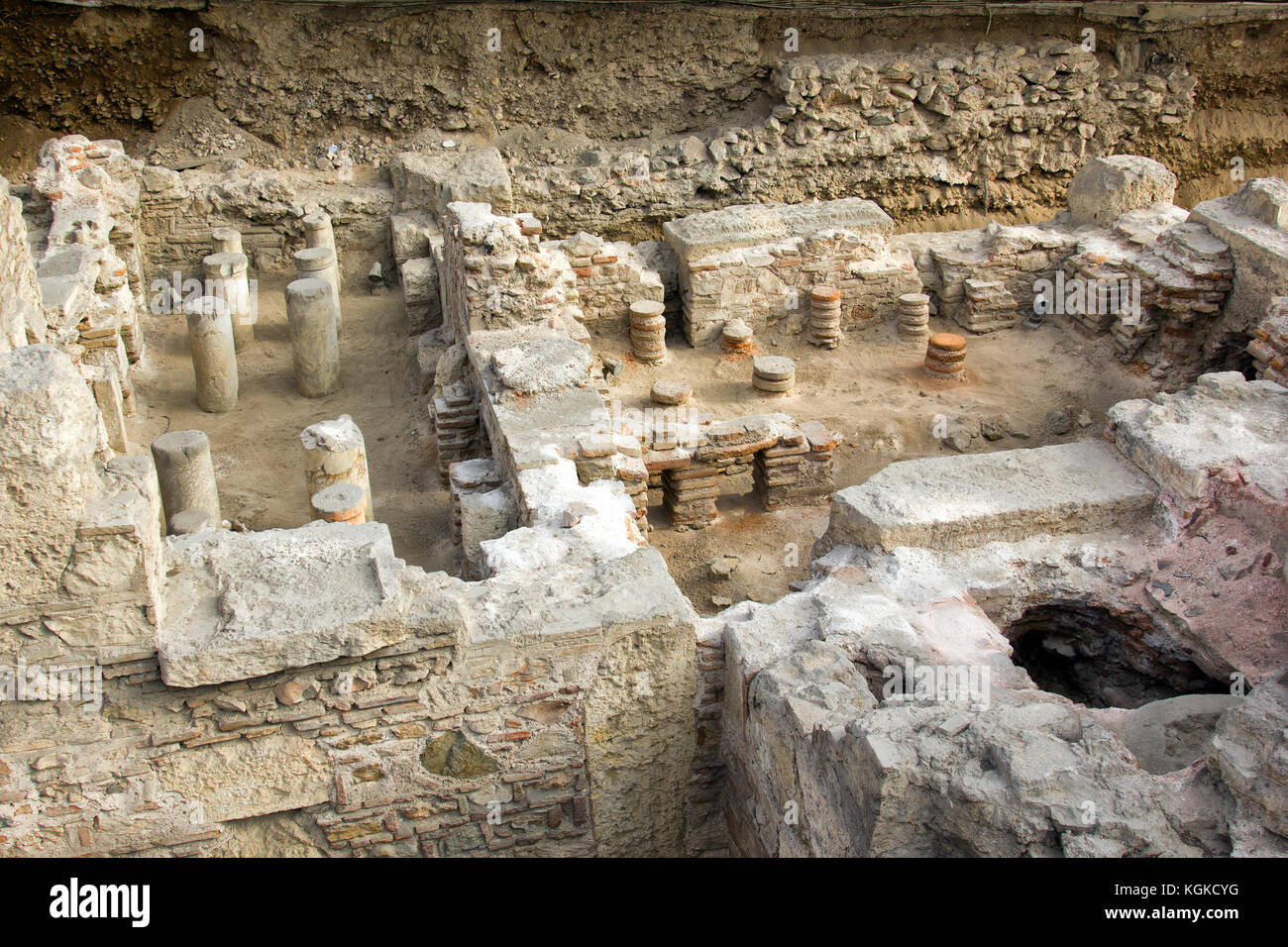 ancient greek ruins founded in athens near metro station Stock Photo ...