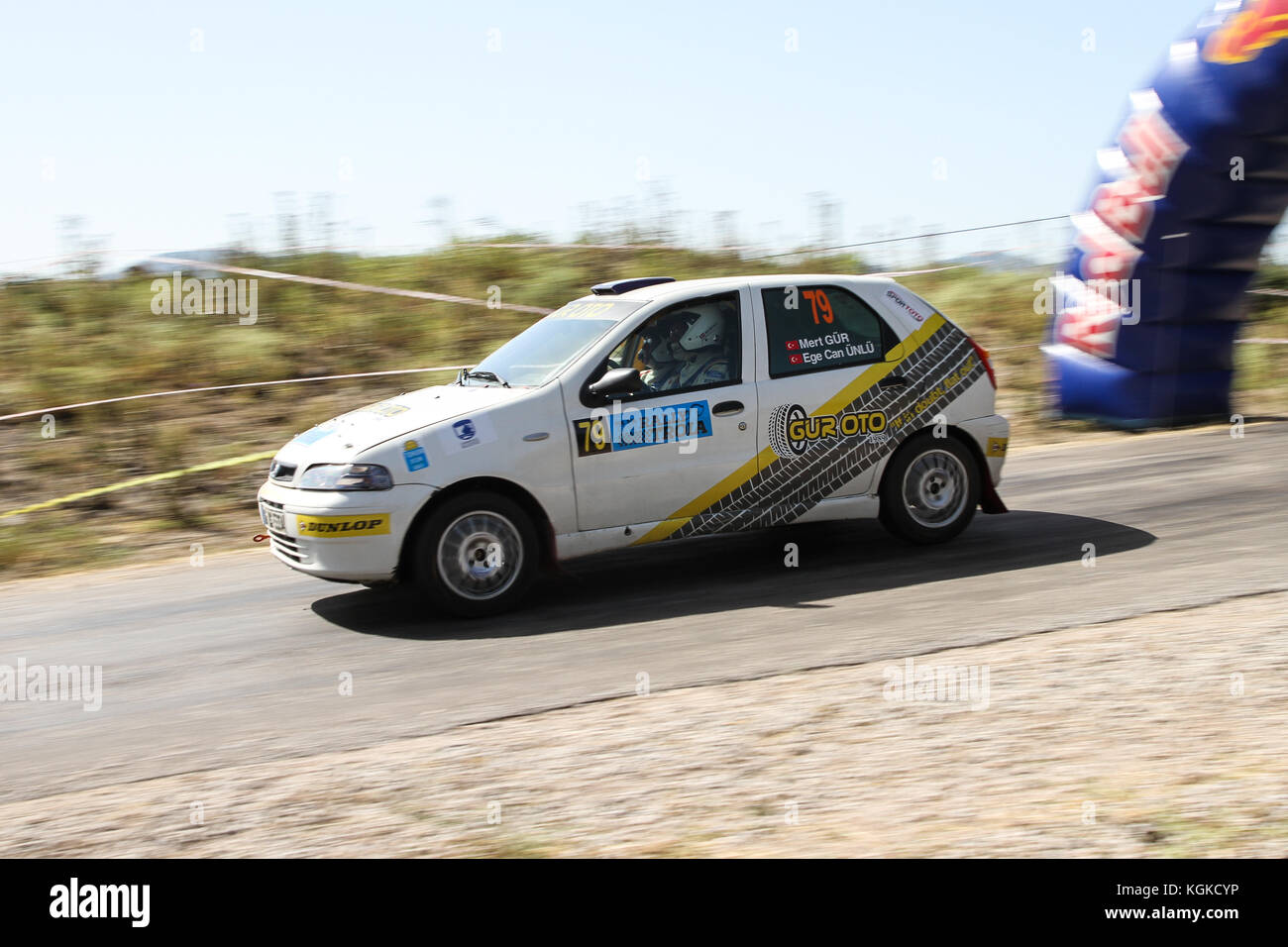 CANAKKALE, TURKEY - JULY 01, 2017: Mert Gur drives Fiat Palio in Rally ...