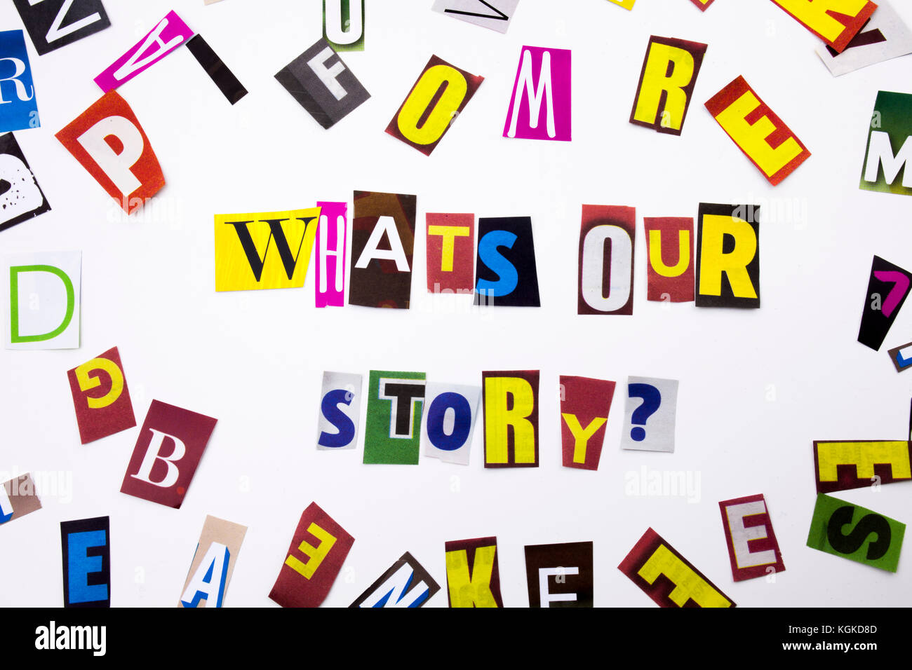 A word writing text showing concept of What's Our Story question made ...