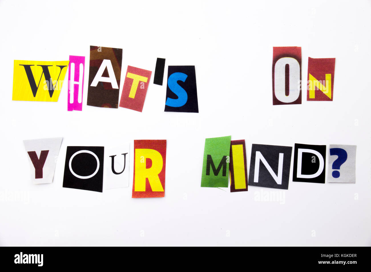 A word writing text showing concept of What's On Your Mind question ...