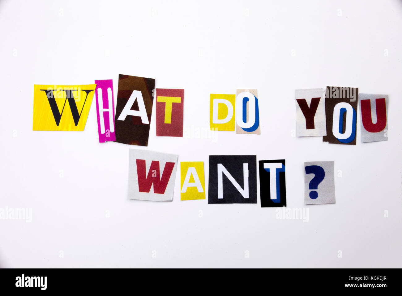 A word writing text showing concept of What Do You Want question made ...
