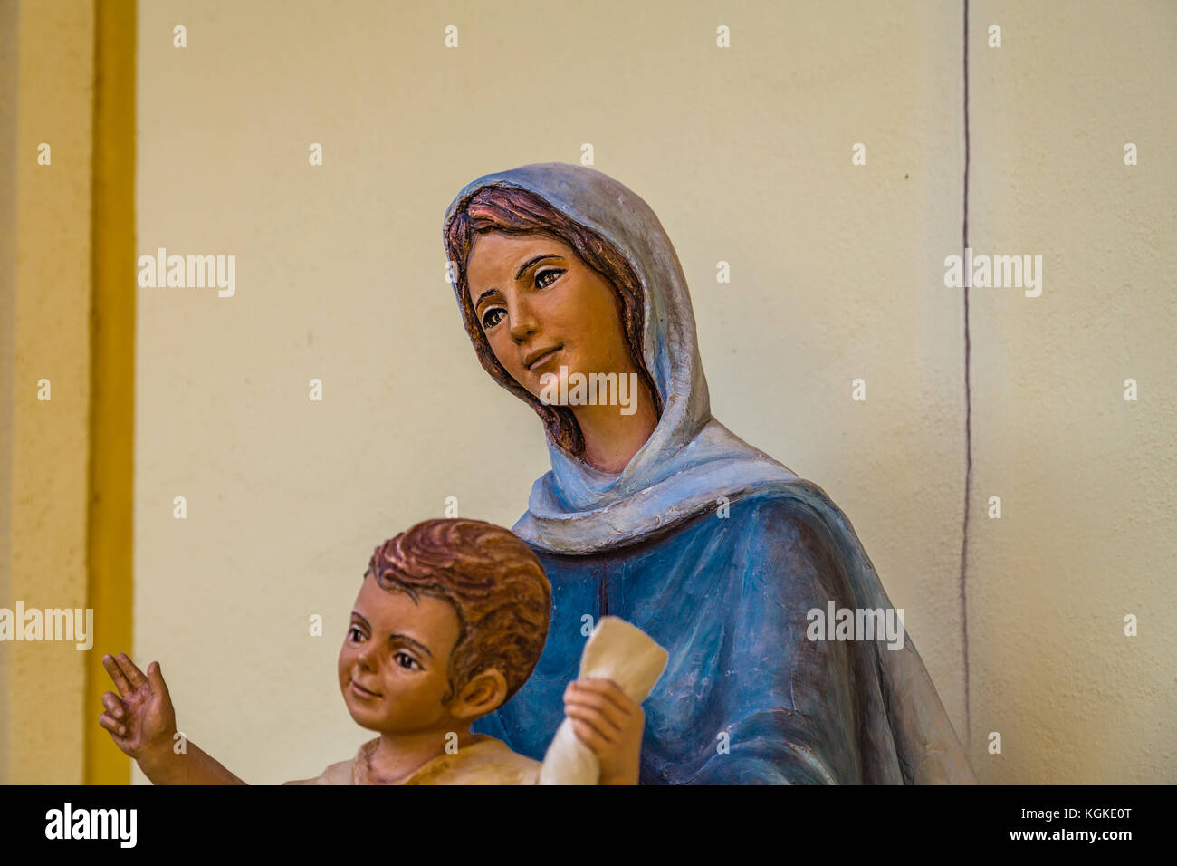 Statue of the Blessed Virgin Mary holding Holy Baby Jesus Stock Photo ...