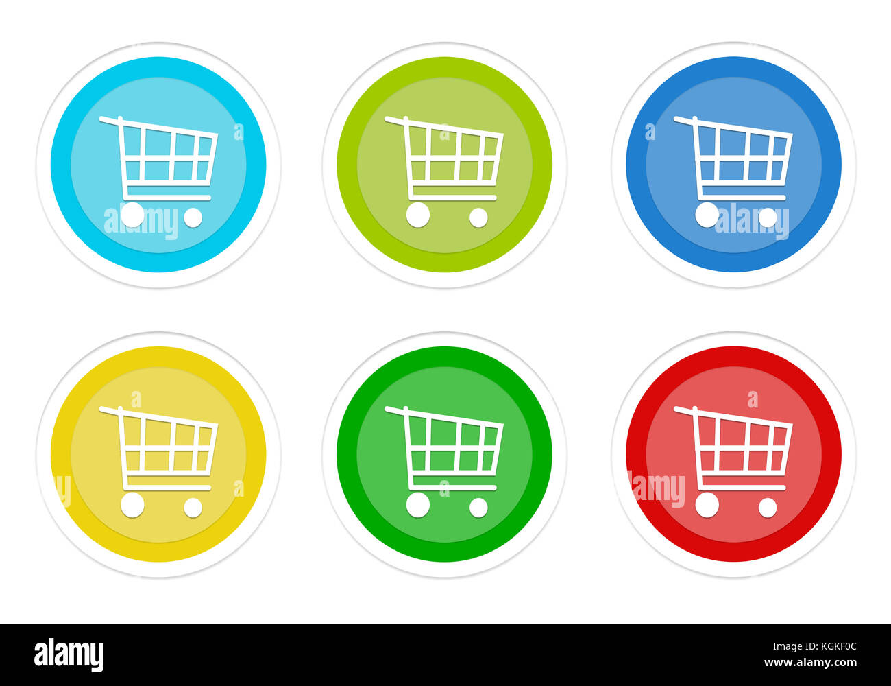 Set of rounded colorful buttons with shopping cart symbol in blue ...