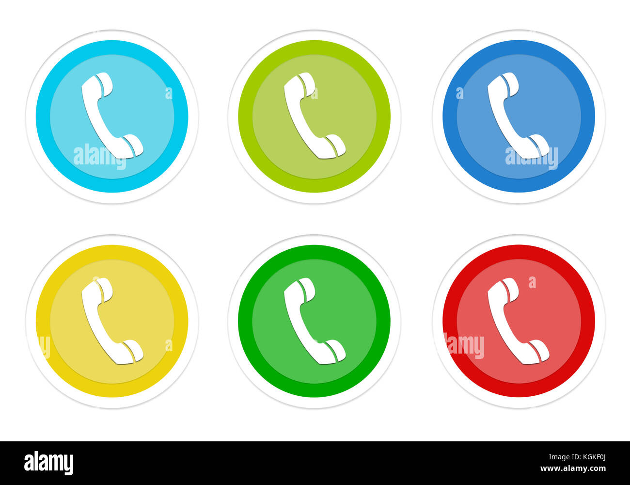 Set of rounded colorful buttons with phone symbol in blue, green ...